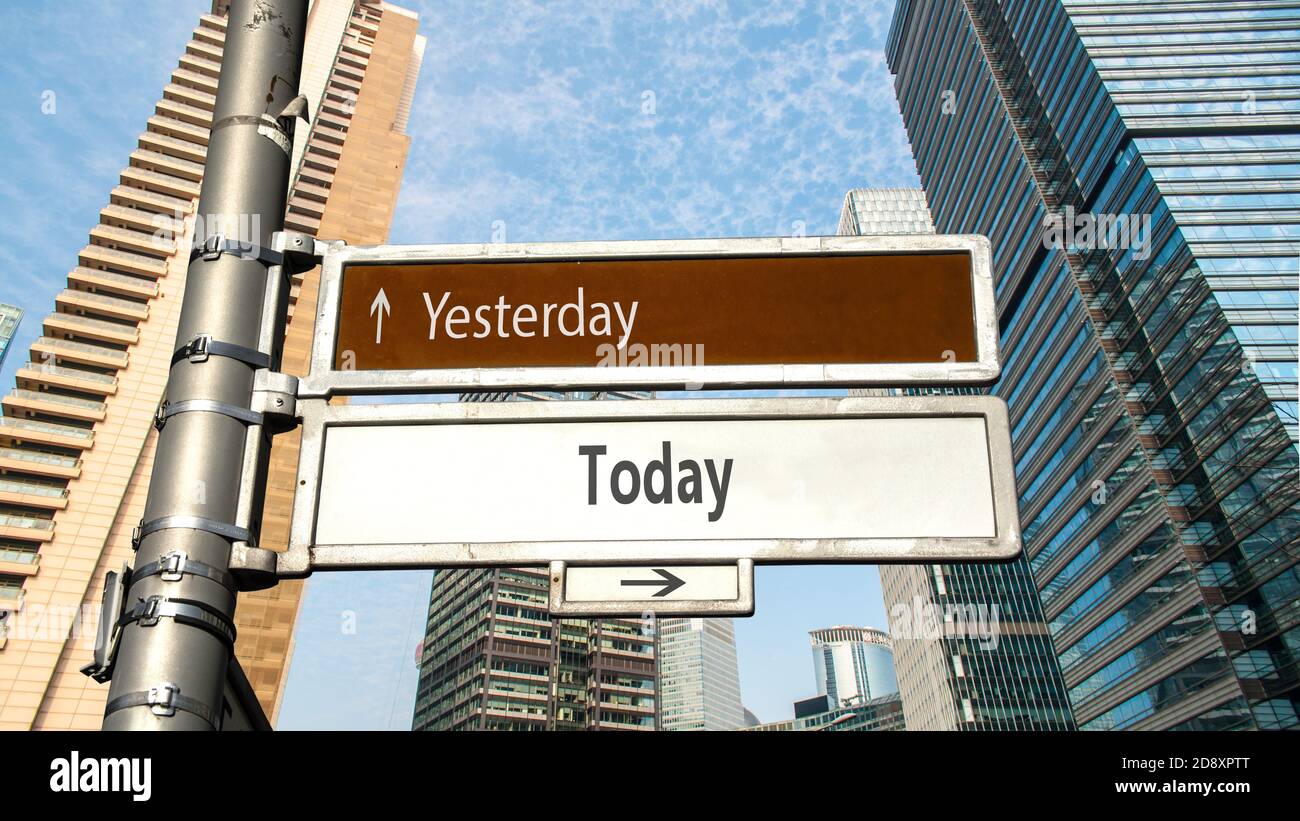 Wall Sign the Direction Way to Today versus Yesterday Stock Photo - Alamy