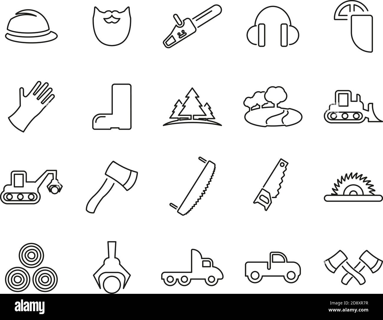 Lumberjack Or Logger Icons Black & White Thin Line Set Big Stock Vector ...