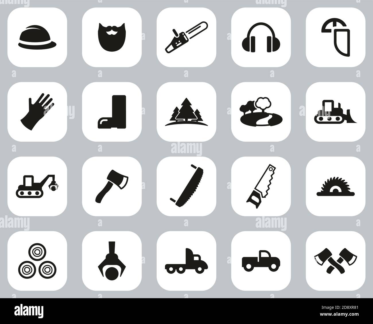Lumberjack Or Logger Icons Black & White Flat Design Set Big Stock ...
