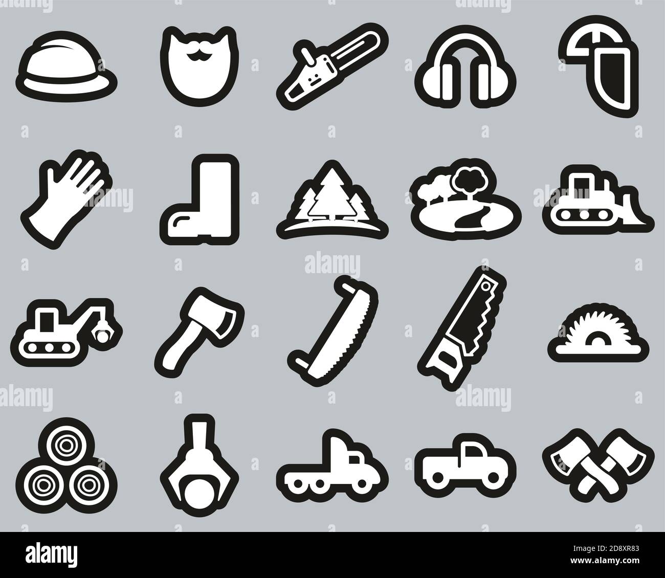 Lumberjack Or Logger Icons White On White Sticker Set Big Stock Vector ...