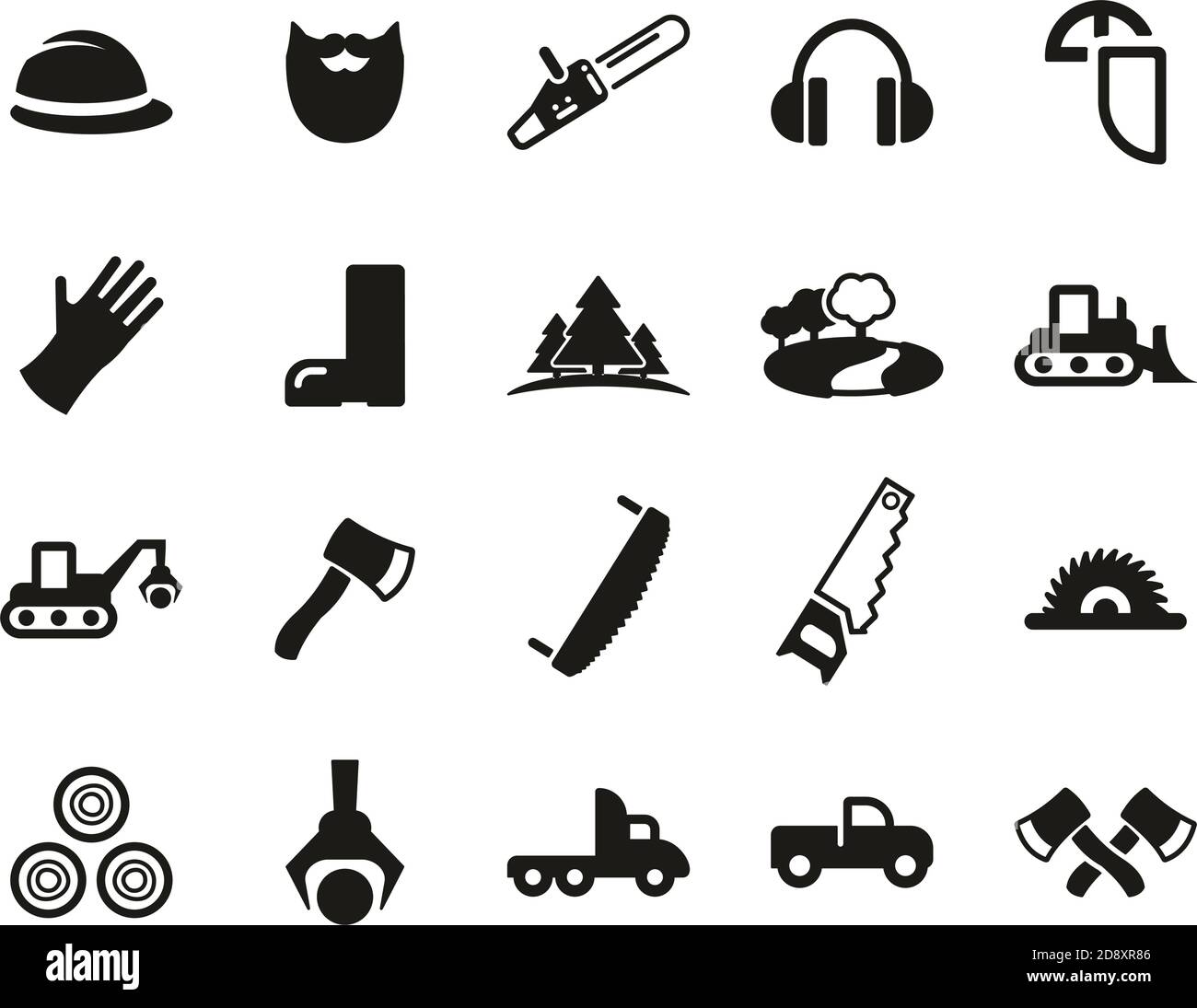 Lumberjack Or Logger Icons Black & White Set Big Stock Vector Image ...