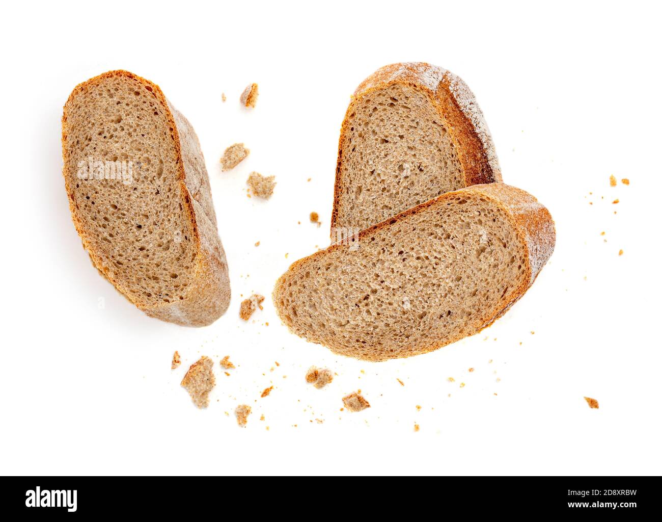 Freshly baked bread isolated on a white background. Crumbs and Bread ...
