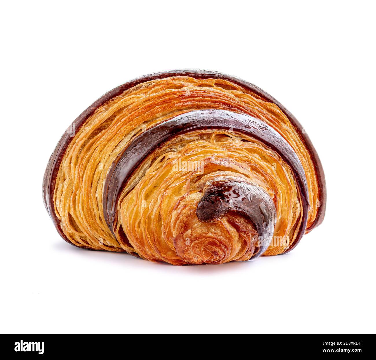 Freshly baked chocolate croissant isolated on white background ...