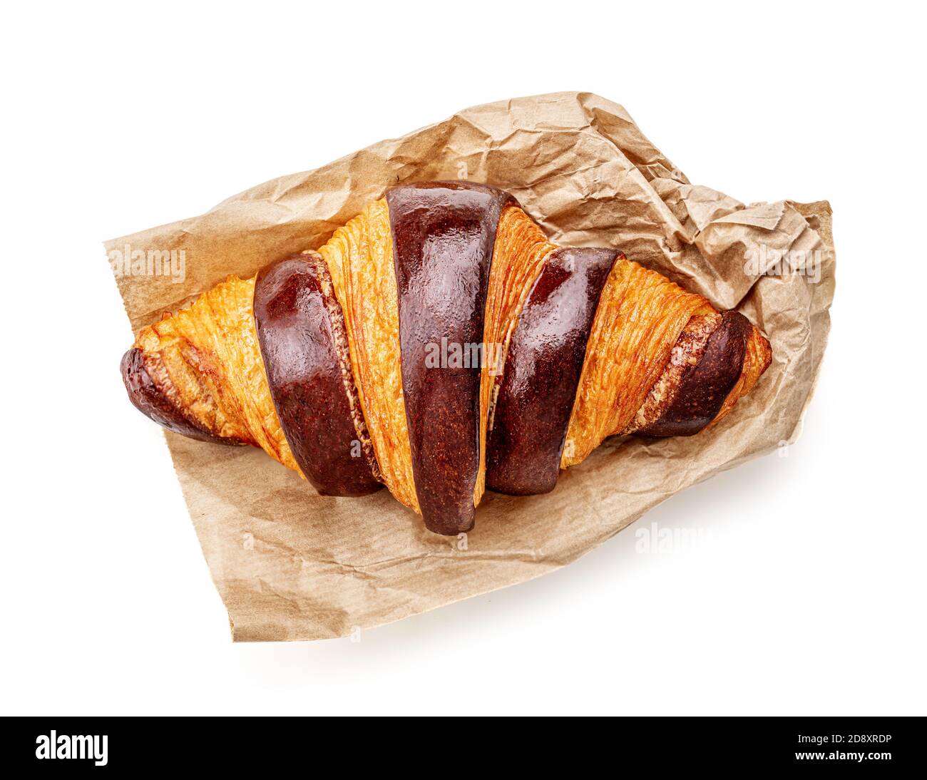 Freshly baked chocolate croissant isolated on white background, top ...