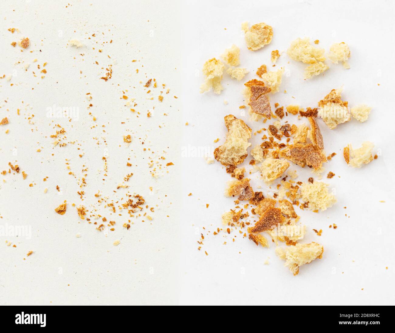 Bread crumbs isolated on white background. Crumbs view from above. Flat ...