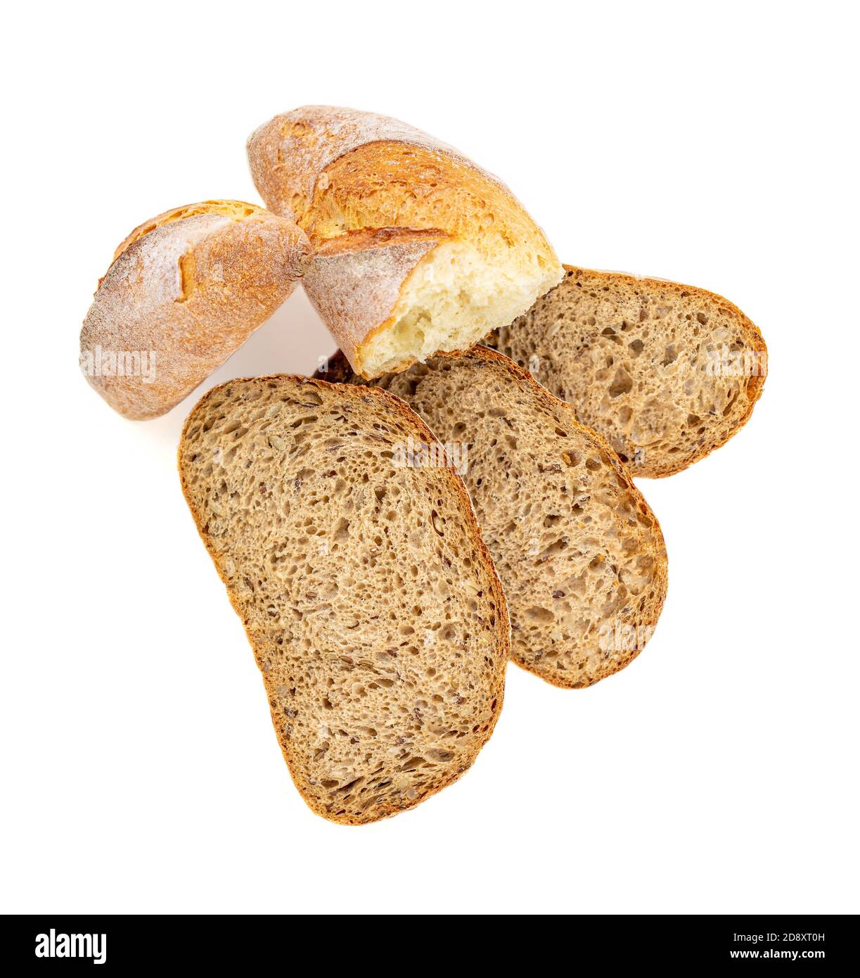 Bread pieces isolated on a white background. Bread viewed from above ...
