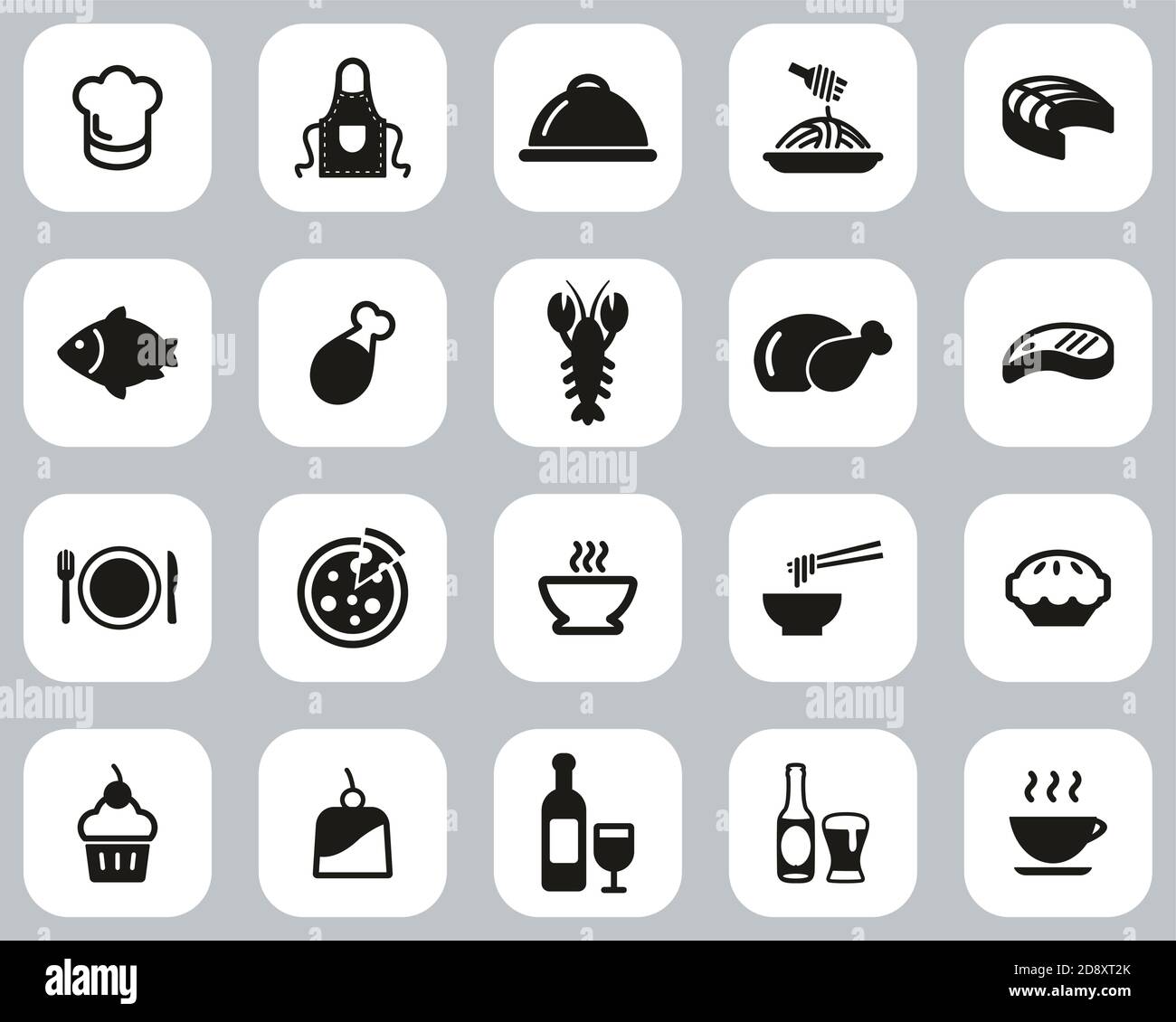 Lunch Or Restaurant Lunch Icons Black & White Flat Design Set Big Stock ...