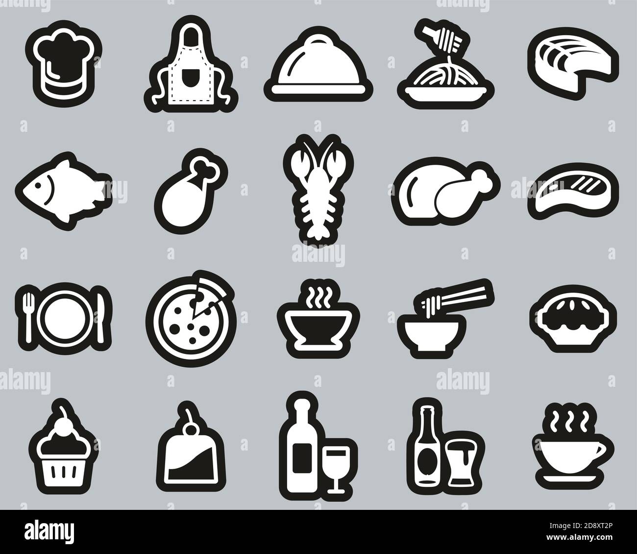 Lunch Or Restaurant Lunch Icons White & White Sticker Set Big Stock ...