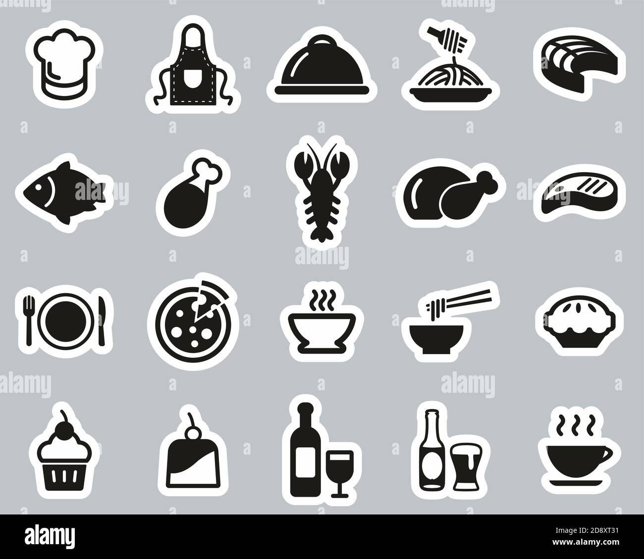 Lunch Or Restaurant Lunch Icons Black & White Sticker Set Big Stock ...