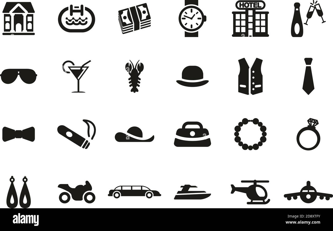 Luxury Or Luxury Life Icons Black & White Set Big Stock Vector Image ...