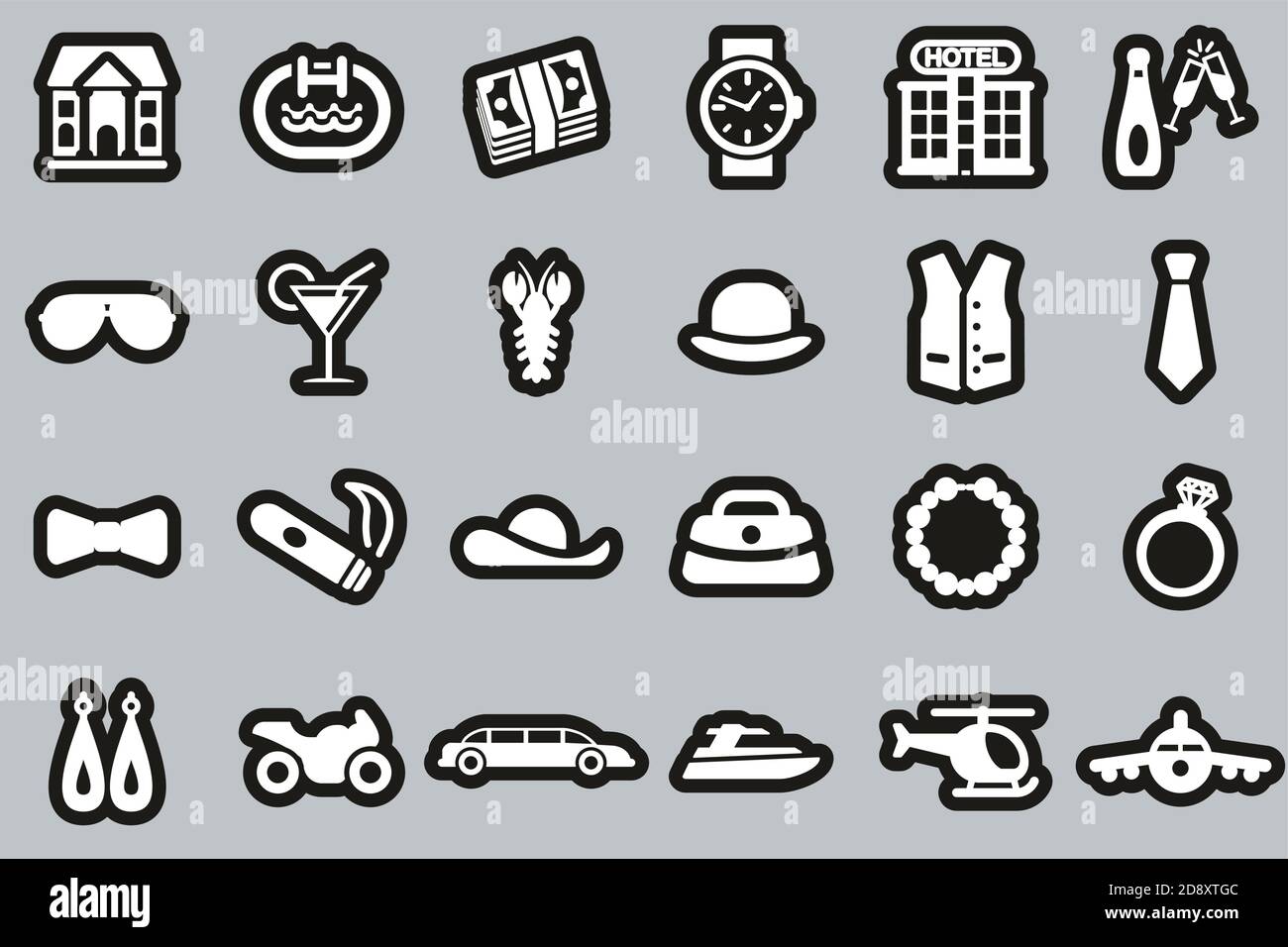 Luxury Or Luxury Life Icons White On Black Sticker Set Big Stock Vector ...