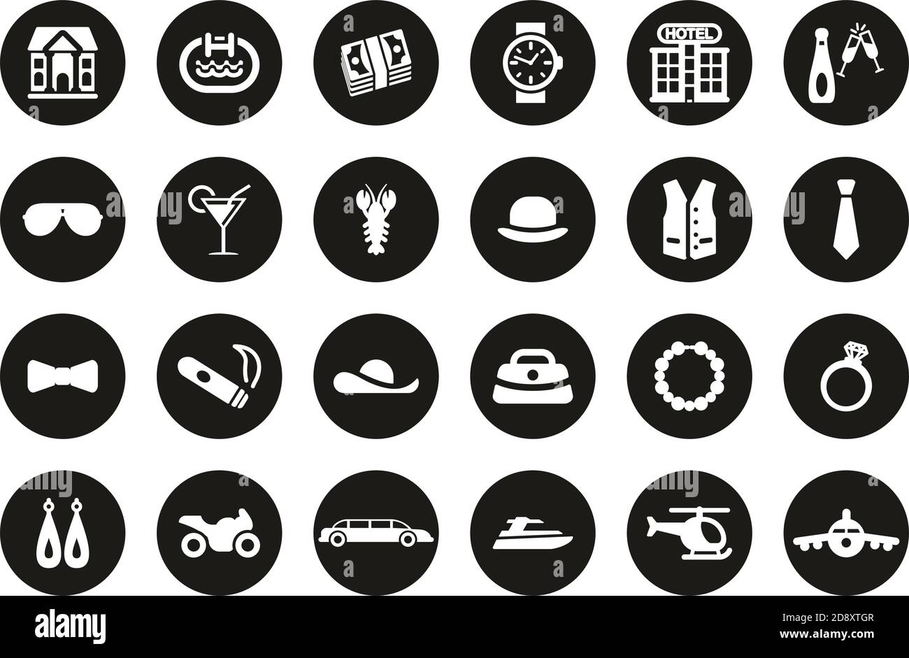 Luxury Or Luxury Life Icons White On Black Flat Design Circle Set Big ...