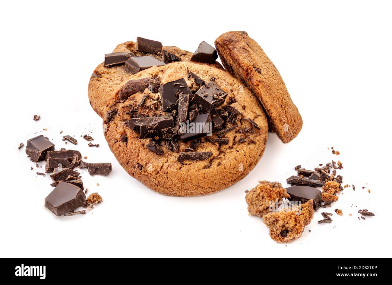 Broken chocolate chip cookies isolated on white background. Cookies ...