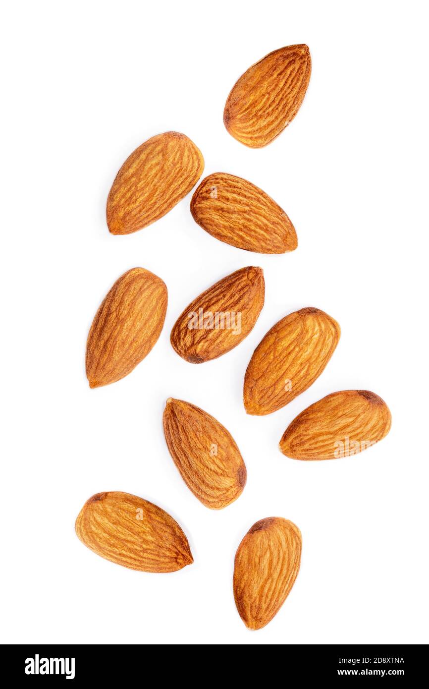 Flying Almond nuts isolated on white background. Raw Almonds Collection ...