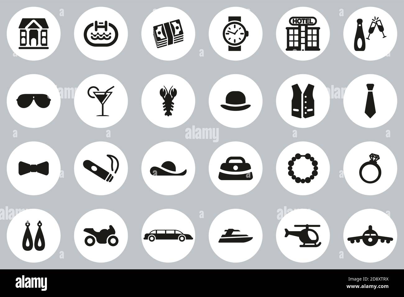 Luxury Or Luxury Life Icons Black & White Flat Design Circle Set Big ...