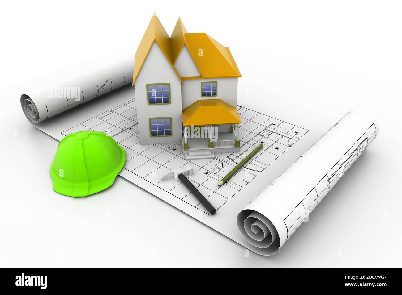 House model on a plan Stock Photo - Alamy
