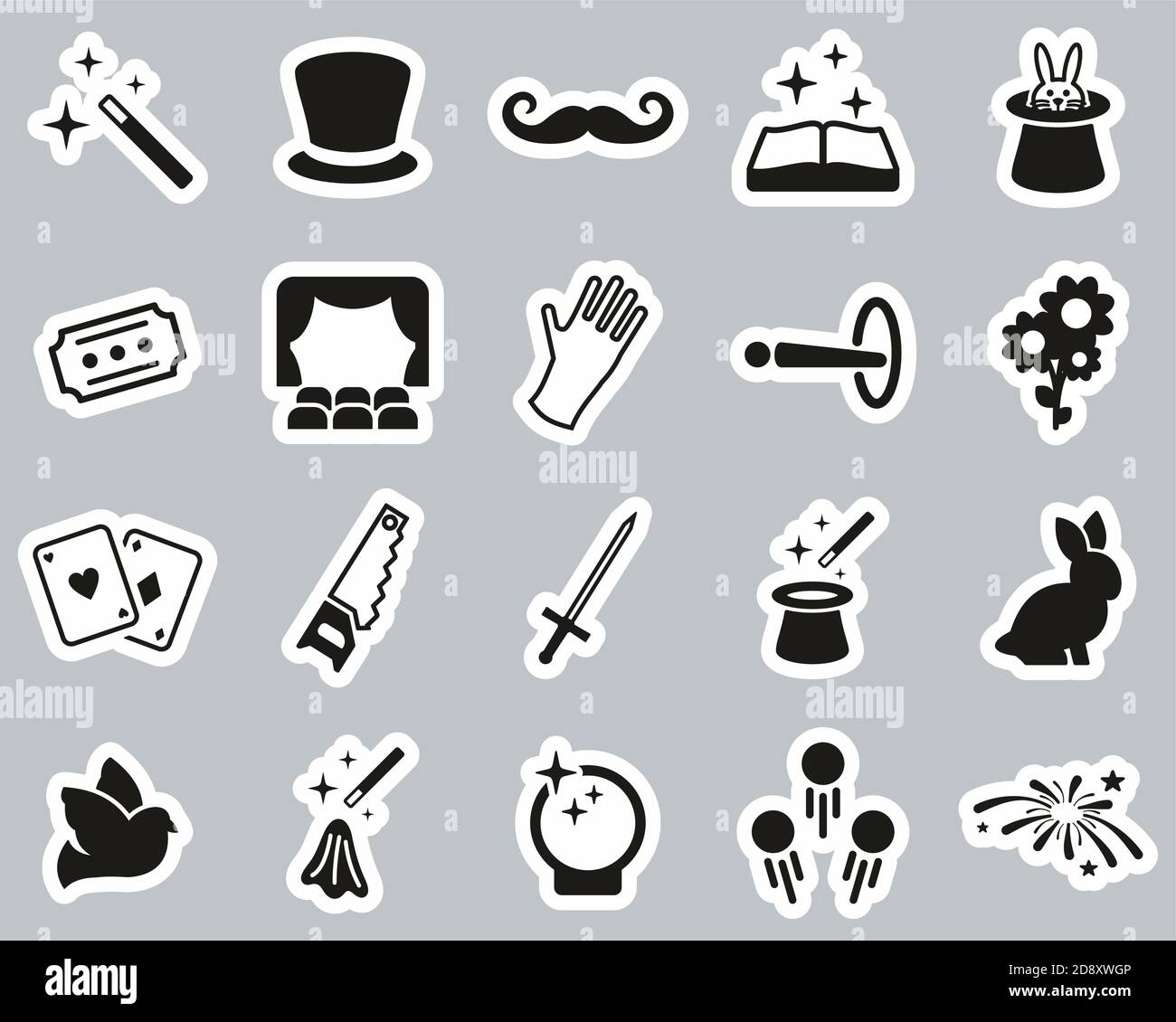 Magic & Illusion Icons Black & White Sticker Set Big Stock Vector Image ...