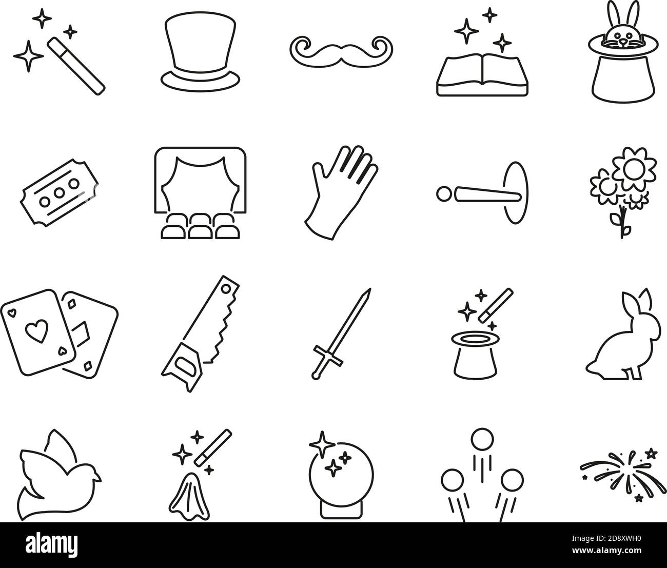 Magic & Illusion Icons Black & White Thin Line Set Big Stock Vector ...