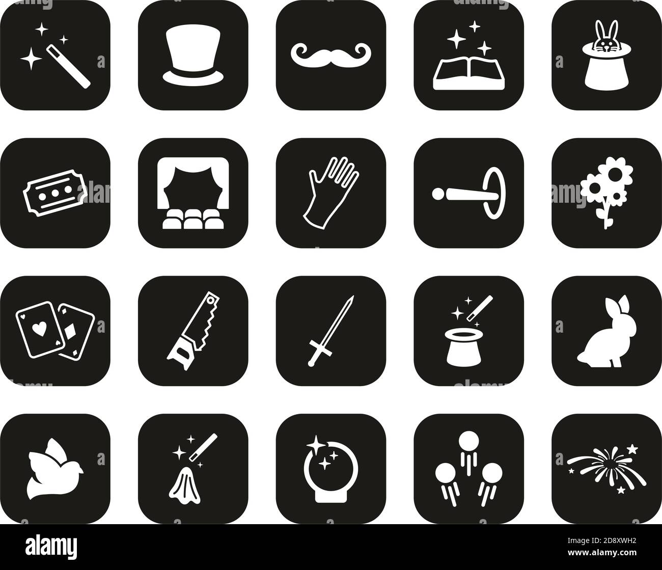 Magic & Illusion Icons White On Black Flat Design Set Big Stock Vector ...