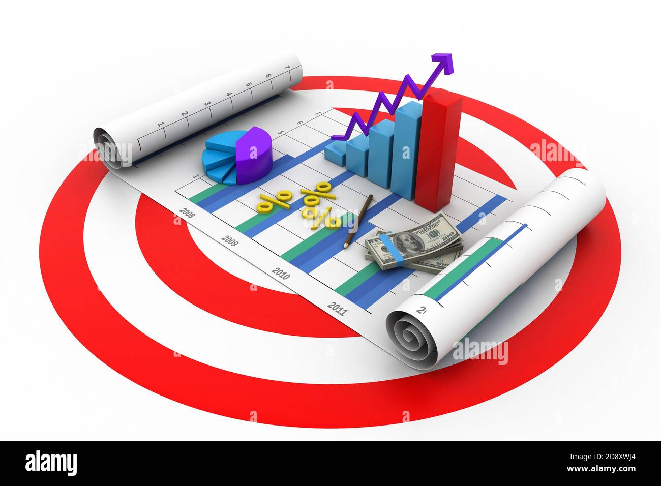 Business graph chart and money in target Stock Photo - Alamy