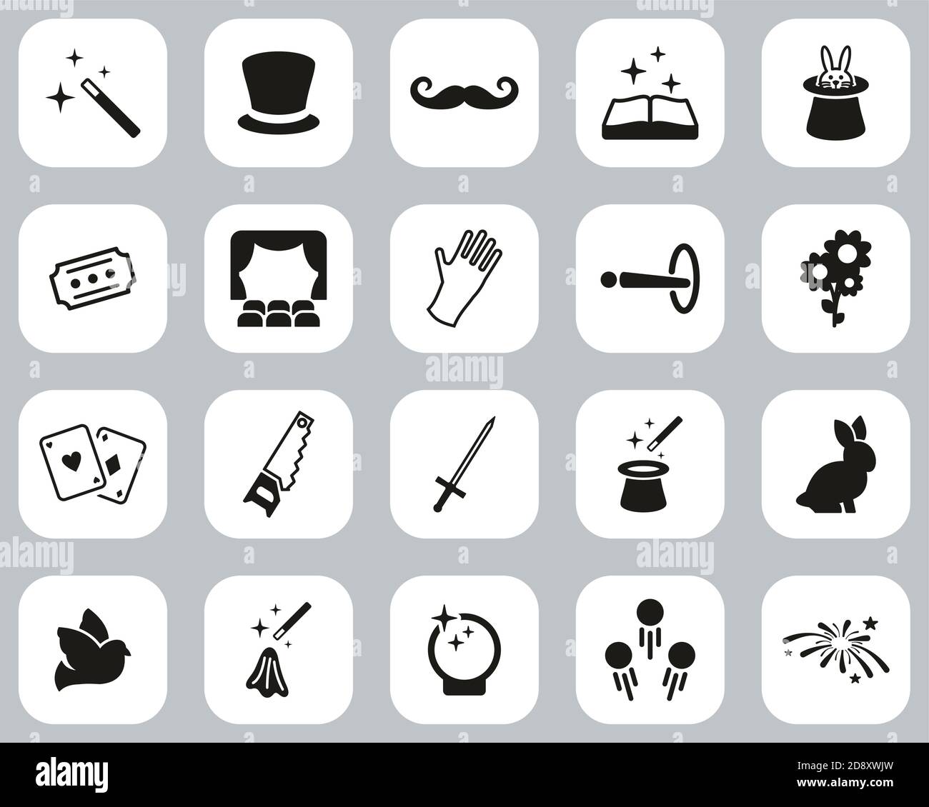 Magic & Illusion Icons Black & White Flat Design Set Big Stock Vector ...