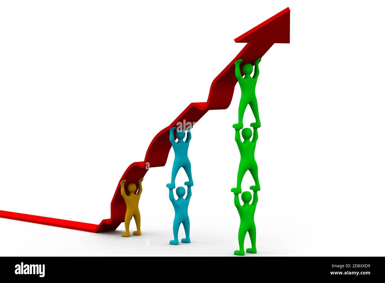 Colorful People pushing up the arrow Stock Photo - Alamy