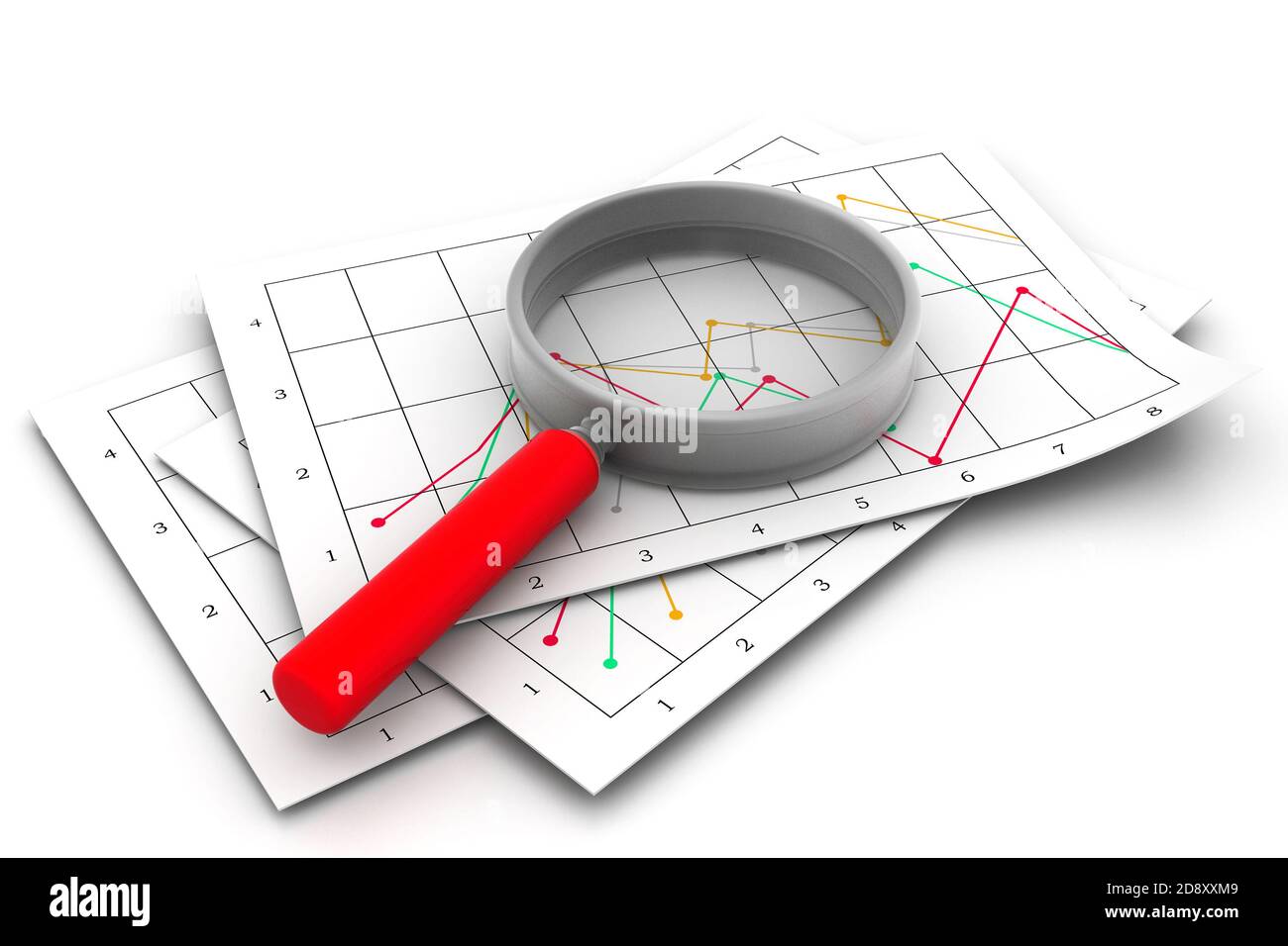 business diagrams and magnify glass Stock Photo - Alamy