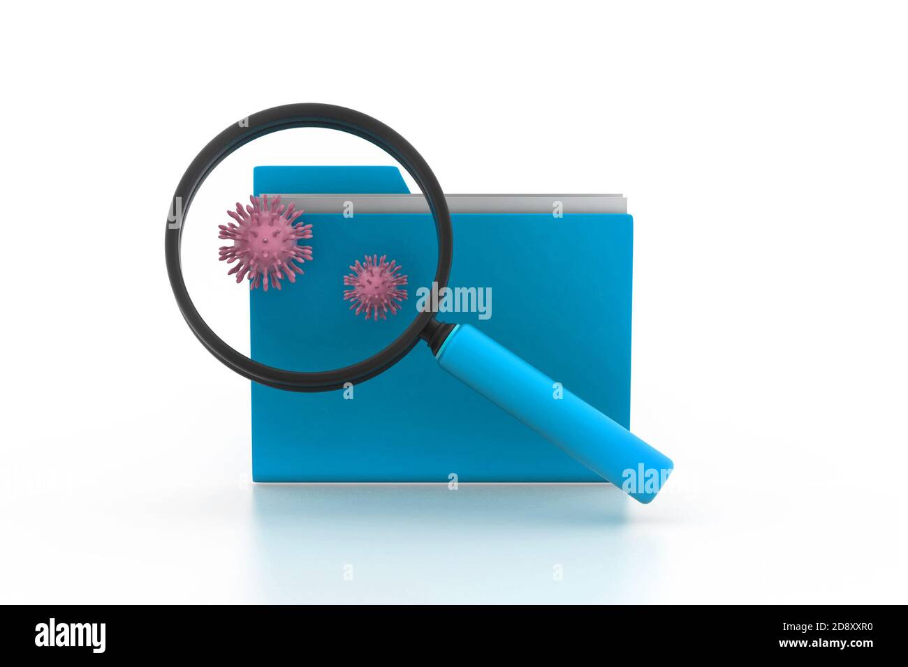 Magnifying glass over the folder. Searching virus Stock Photo - Alamy