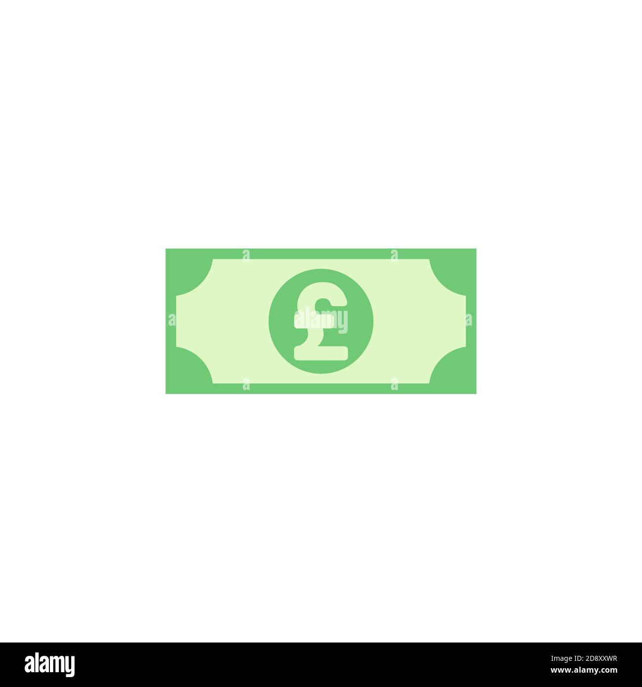 Green bank note with pound sterling sign. Flat icon isolated on white ...
