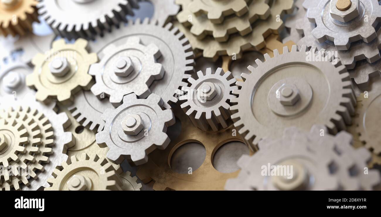 Metallic gears and cogs. 3D rendered illustration Stock Photo - Alamy