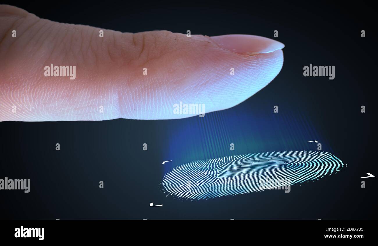 Scanning fingerprint from finger. Biometric and security concept Stock ...