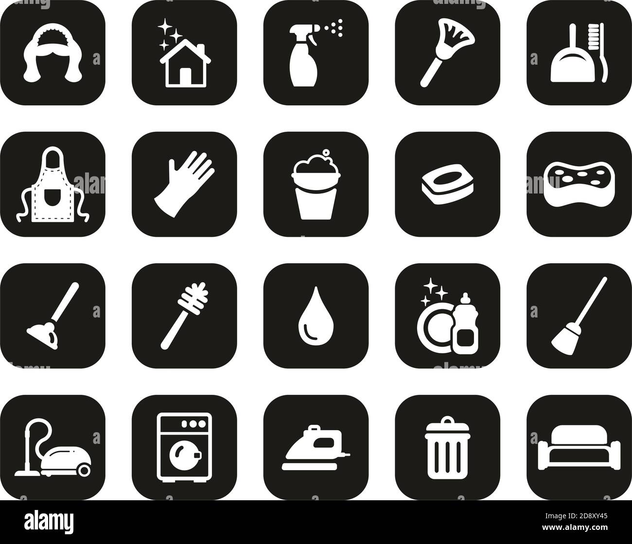 Maid Or Housekeeper Icons White On Black Flat Design Set Big Stock ...