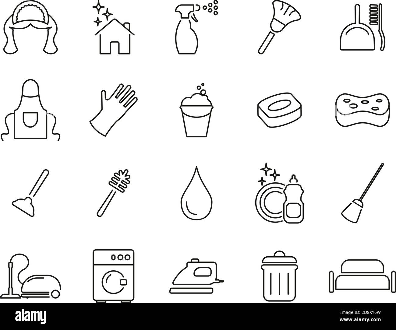 Maid Or Housekeeper Icons Black & White Thin Line Set Big Stock Vector ...