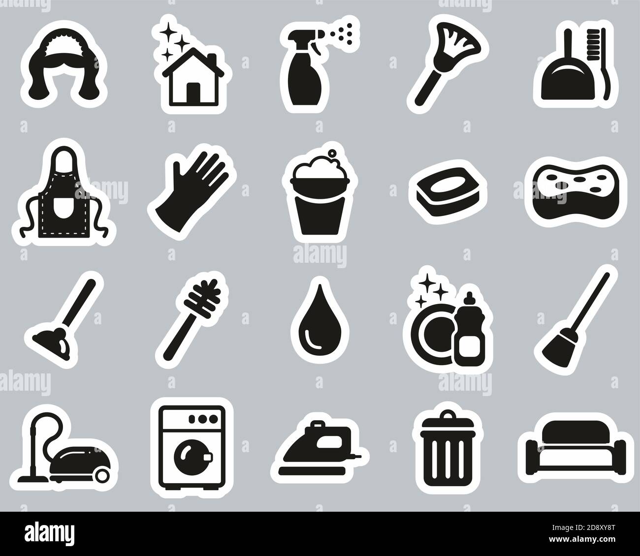 Maid Or Housekeeper Icons Black & White Sticker Set Big Stock Vector ...