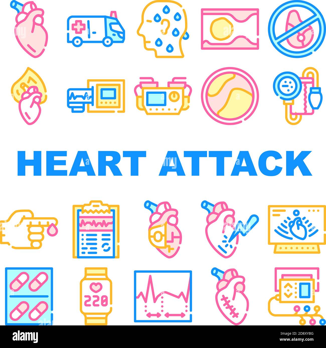 Heart Attack Disease Collection Icons Set Vector Stock Vector Image ...
