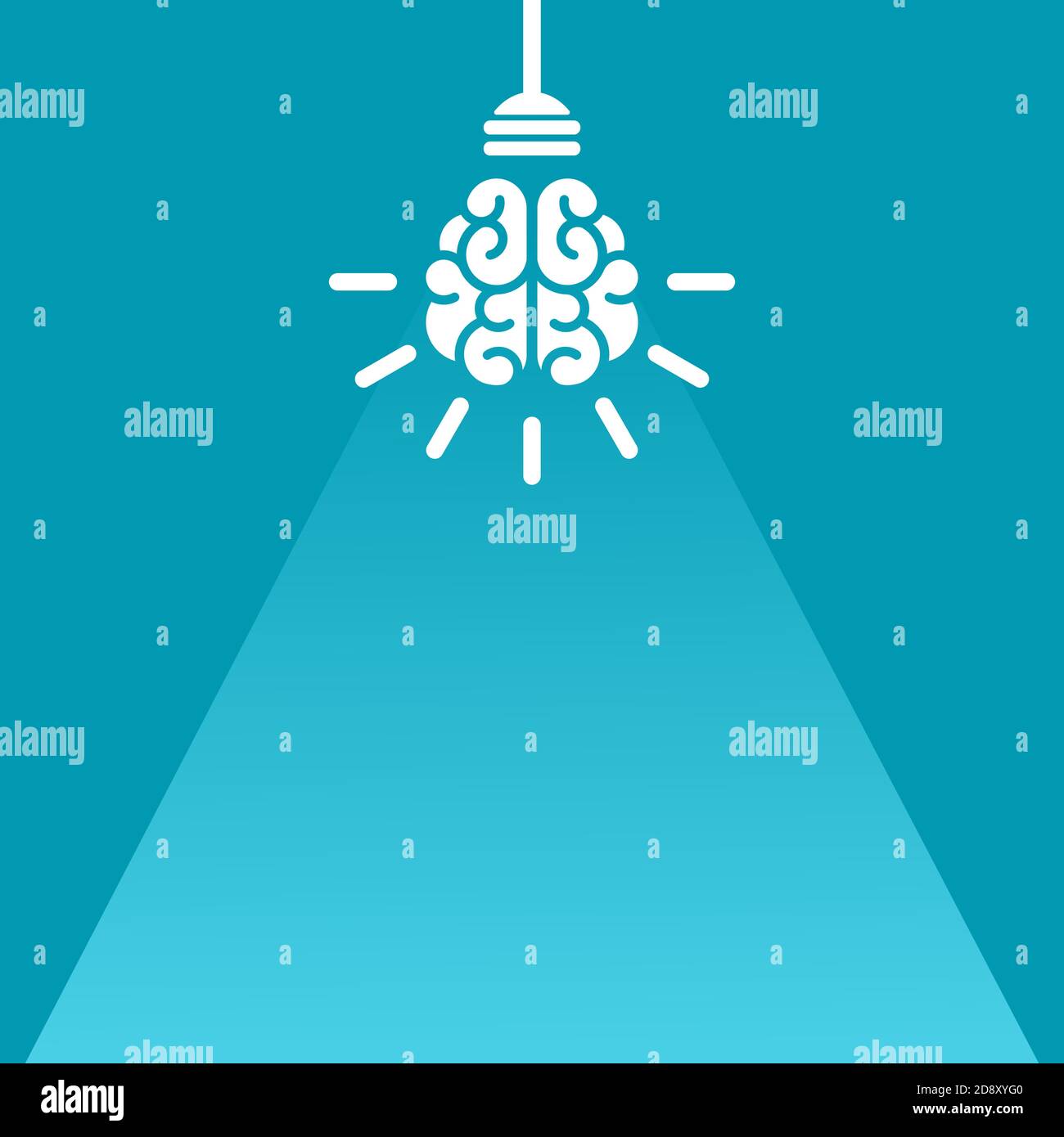 Bulb with brain and rays on nlue background. New idea, intellect sign. smart, clever, creative ...
