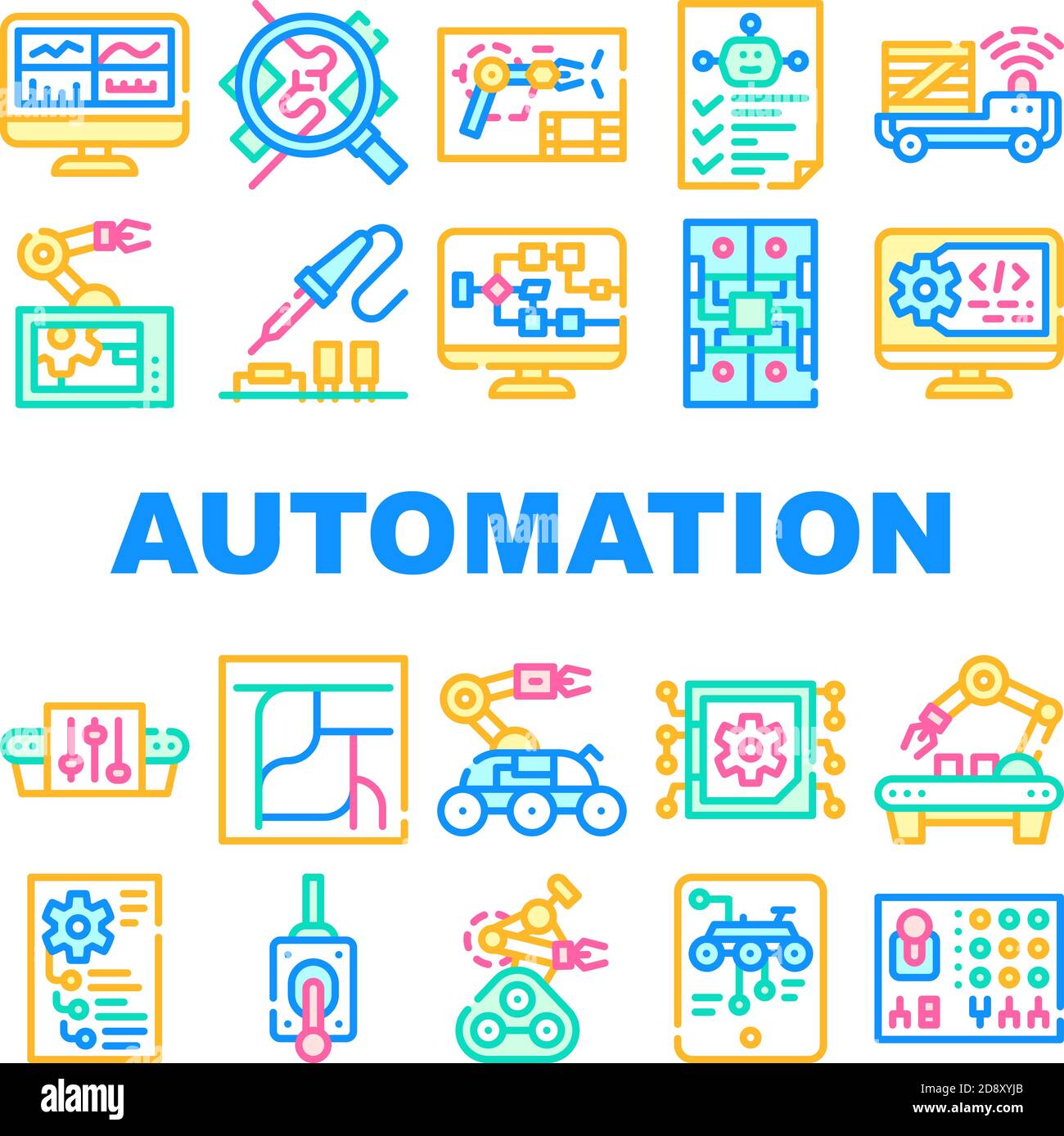 Automation Engineer Collection Icons Set Vector Illustrations Stock ...