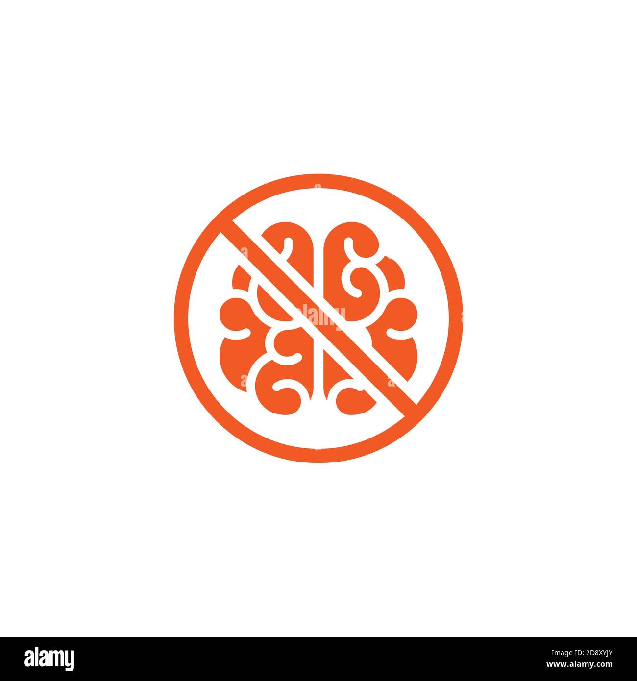 brain in a red crossed circle. No brain vector icon. Stop thinking. Red ...