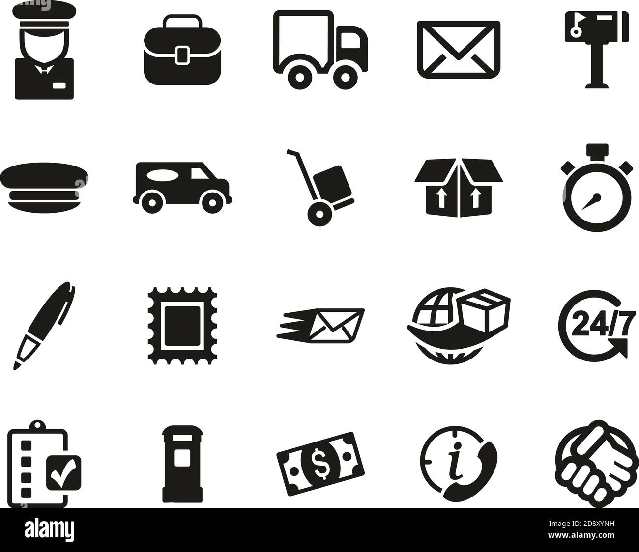 Mail Man Or Post Office Worker Icons Black & White Set Big Stock Vector ...
