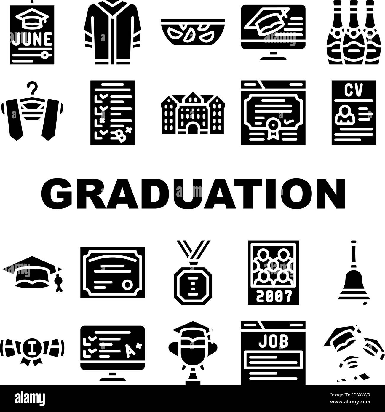 Student graduation cap glyph Black and White Stock Photos & Images - Alamy