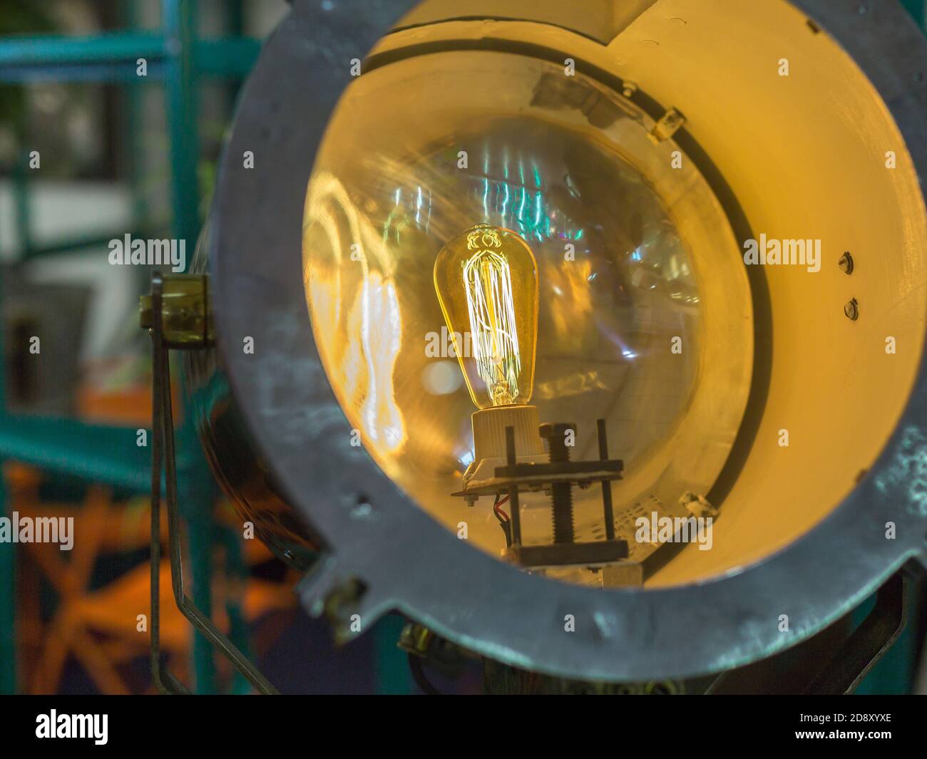 Vintage Electric Light Bulb with Incandescent Filament inside Porthole ...