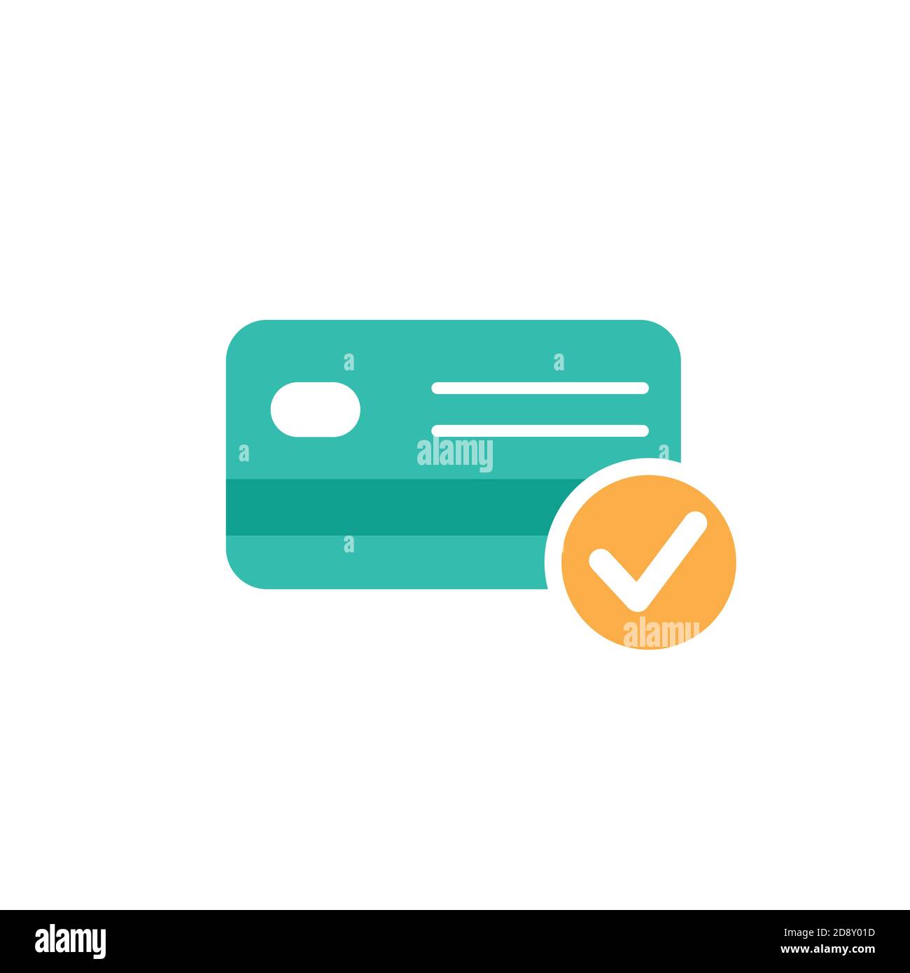 Credit Debit Card with validation tick. Bank account sign. Vector flat ...
