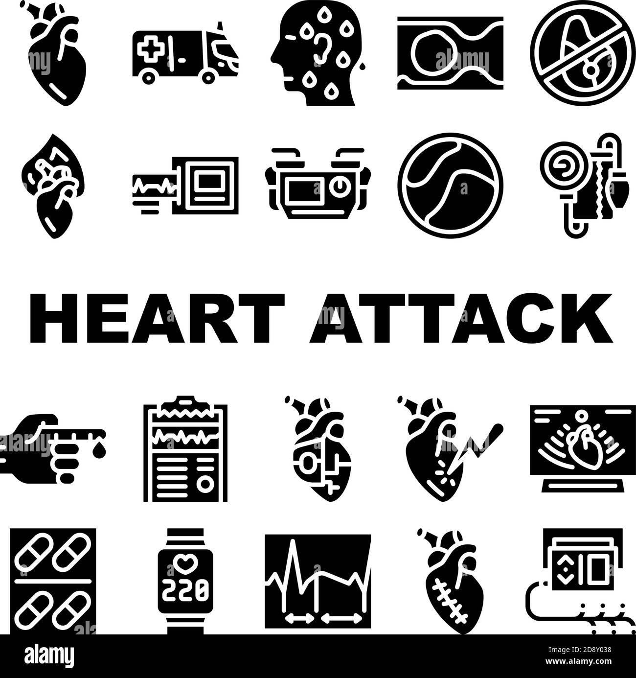 Heart Attack Disease Collection Icons Set Vector Stock Vector Image ...