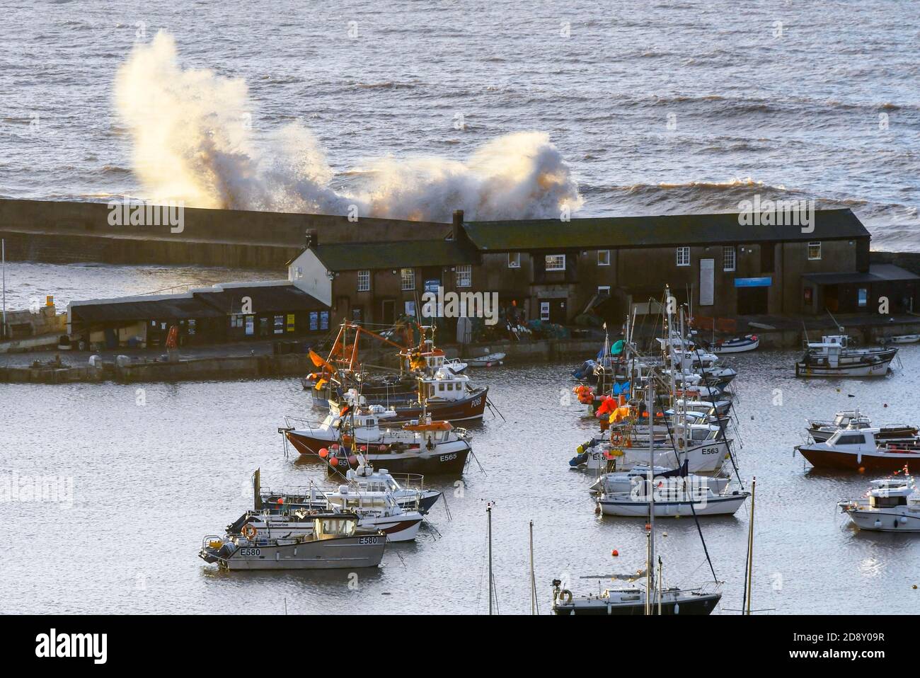 Lyme Regis, Dorset, UK. 2nd November 2020. UK Weather. Large stormy ...