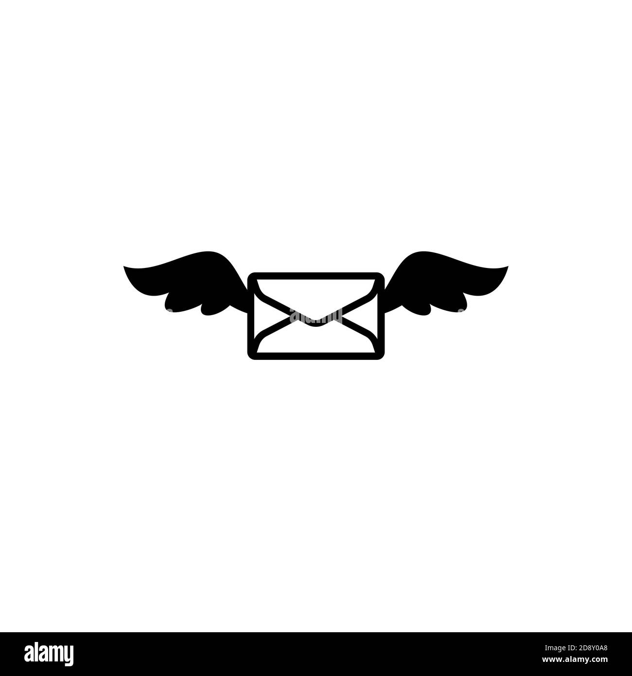 Black outline of letter with wings. flat line icon isolated on white ...