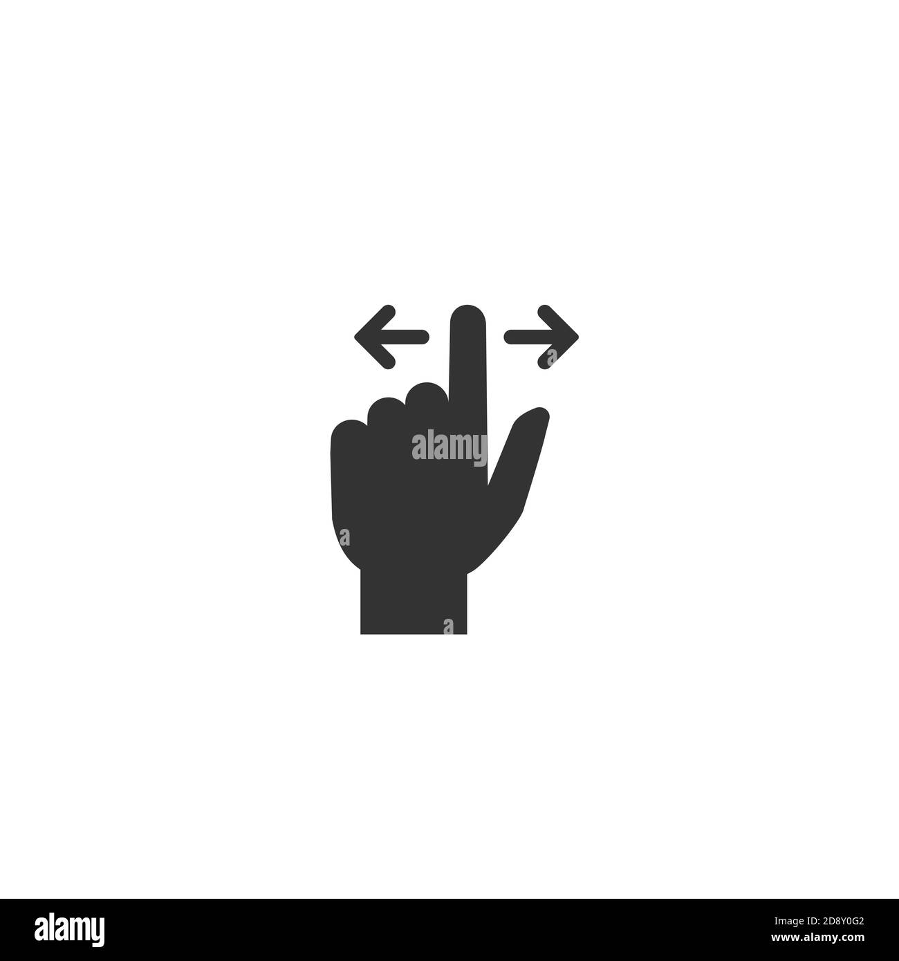Swipe icon. Pointing hand with two arrows. Flat black scroll picrtogram ...