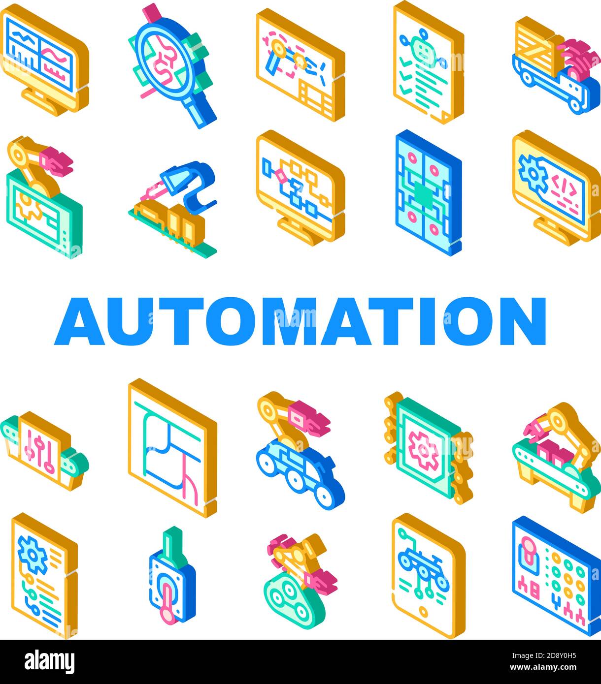 Automation Engineer Collection Icons Set Vector Illustrations Stock ...