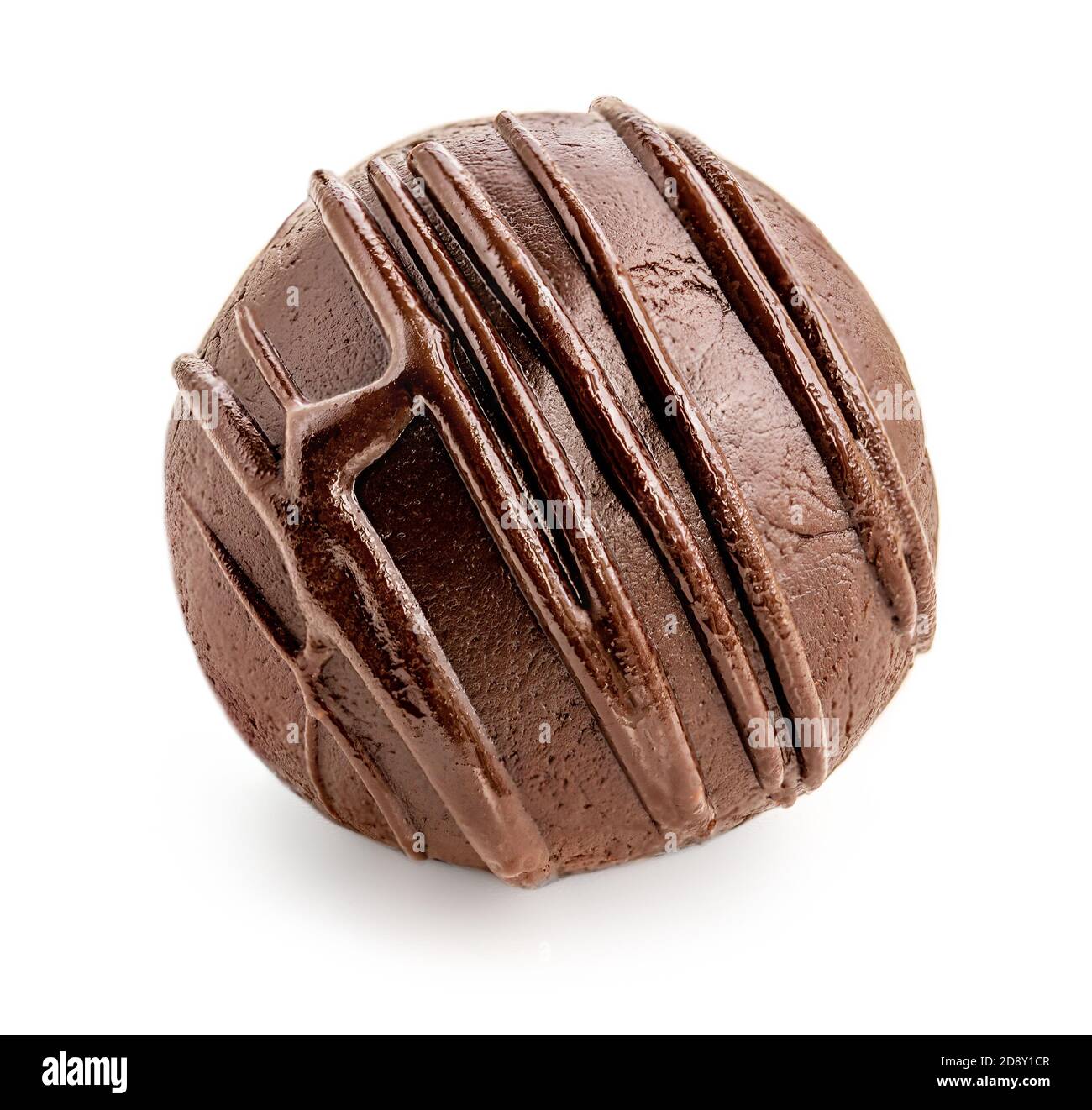 Chocolate round candy covered with chocolate stripes isolated on white ...