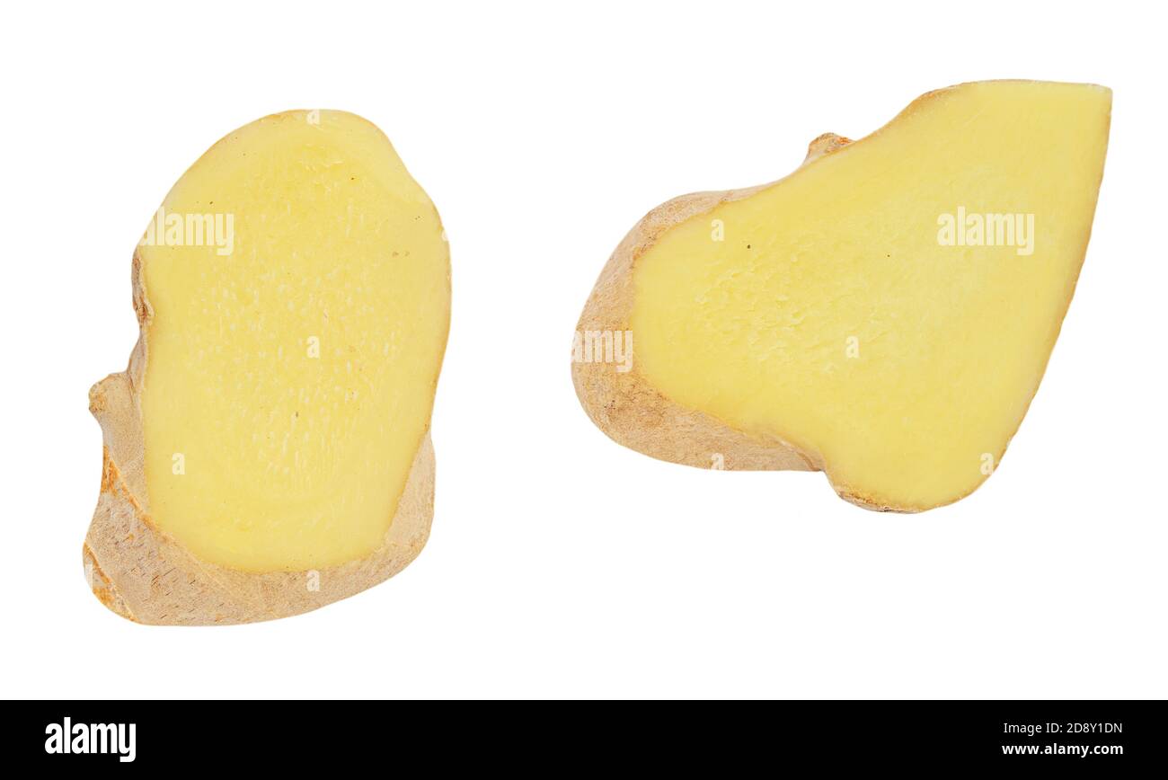 Fresh ginger slice isolated on white background. Ginger root pieces Top ...