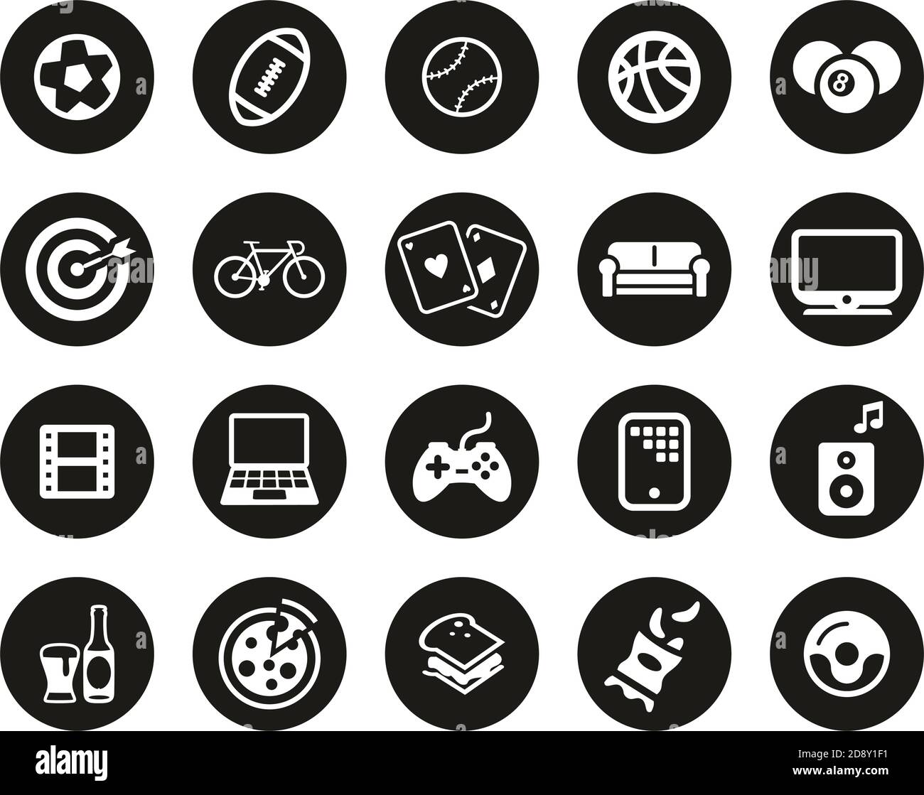 Man s Favorite Activities Icons White On Black Flat Design Circle Set ...